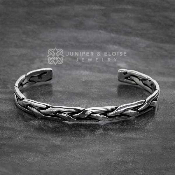 Mens 18K Gold Plated Steel Braid Bangle