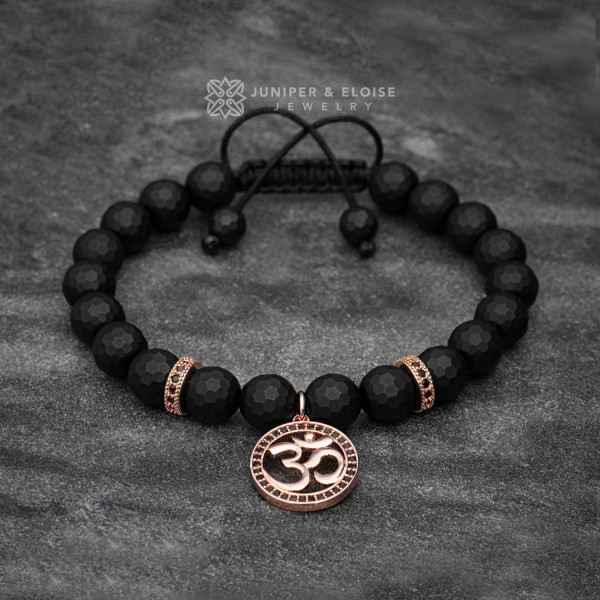 Green Malachite And Rose Gold Ohm Bracelet For Men