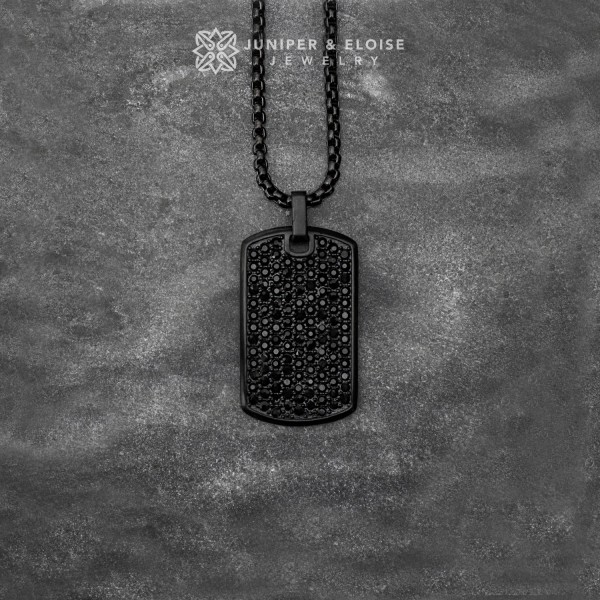 Black and Silver Steel Tag Pendant Necklace For Men